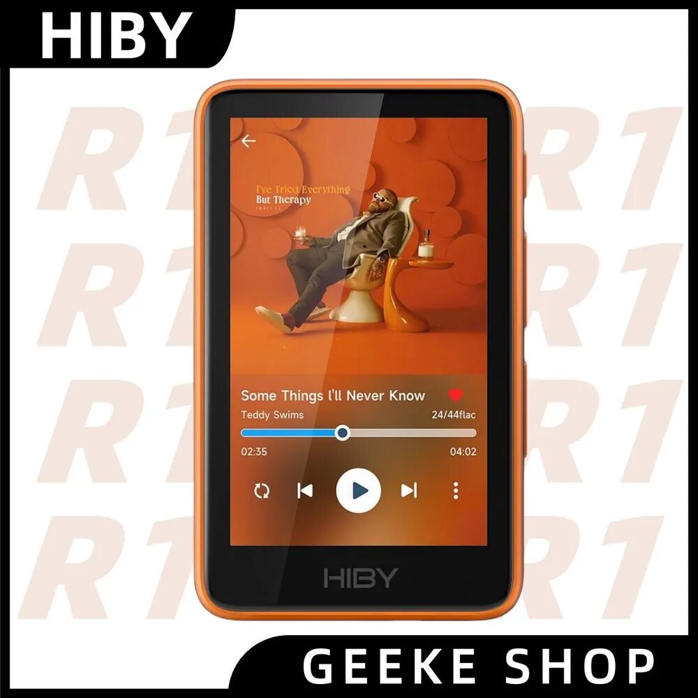 MP3-плеер Hiby R1 оранжевый с Bluetooth и Wi-Fi, поддержка FLAC, MP3, microSD, экран 3.2 дюйма