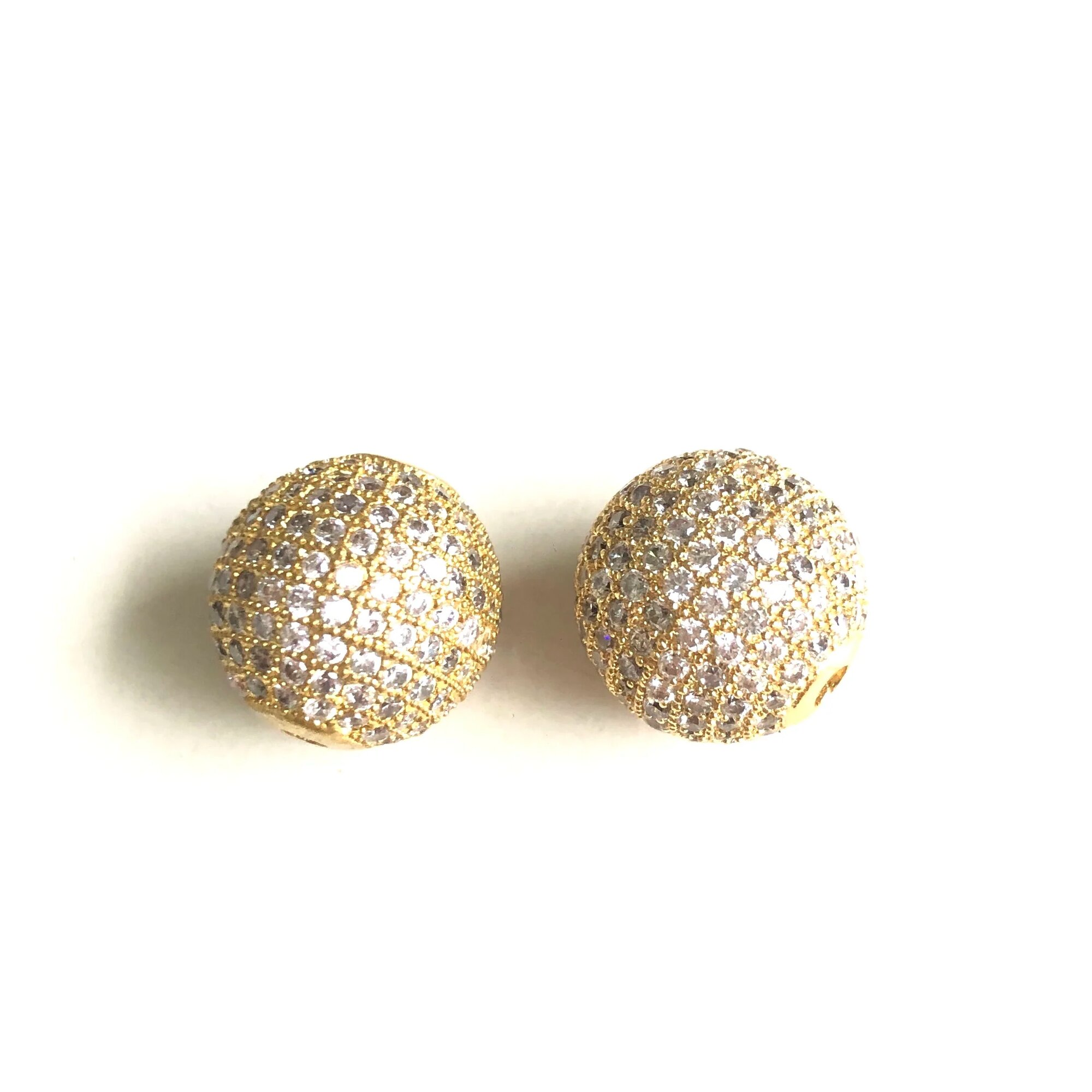 Бусины круглые, цирконий, Clear on Gold, 14 мм, 2 шт