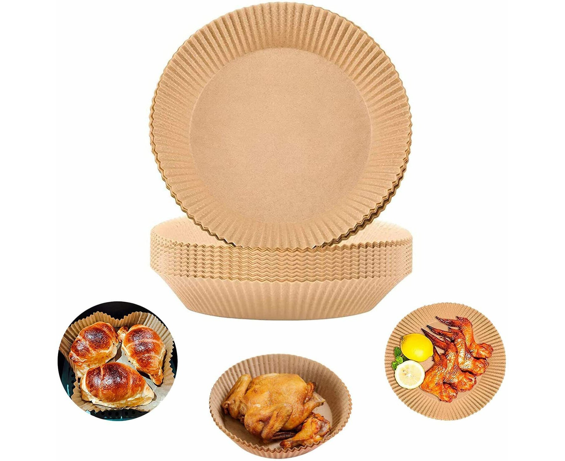 Подкладки для фритюрниц (6.3 дюйма, 100 штук), одноразовые бумажные подкладки для фритюрниц, пергаментные подкладки для фритюрниц, масло- и водонепроницаемые, пищевой бумага для выпечки, аксессуары для фритюрниц, пароварки, микроволновки 100 штук (6.3