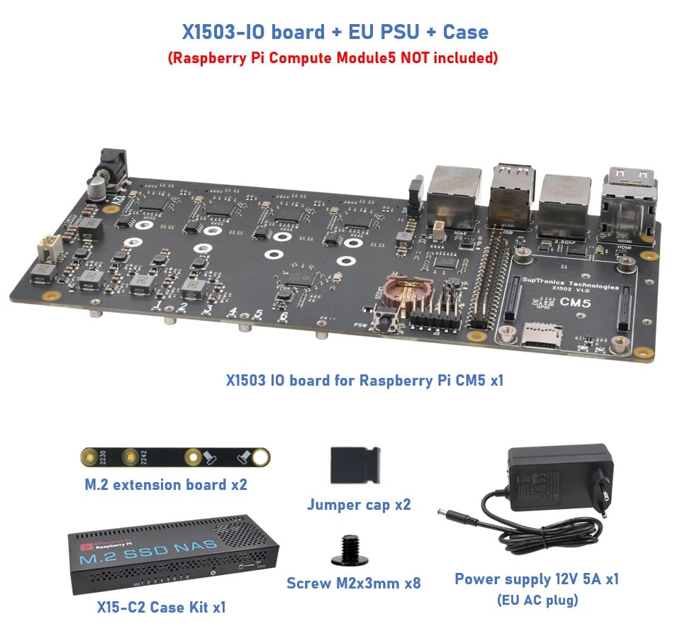 Плата ввода-вывода Raspberry Pi CM5 NAS 6xNVMe с двойным Ethernet X1503