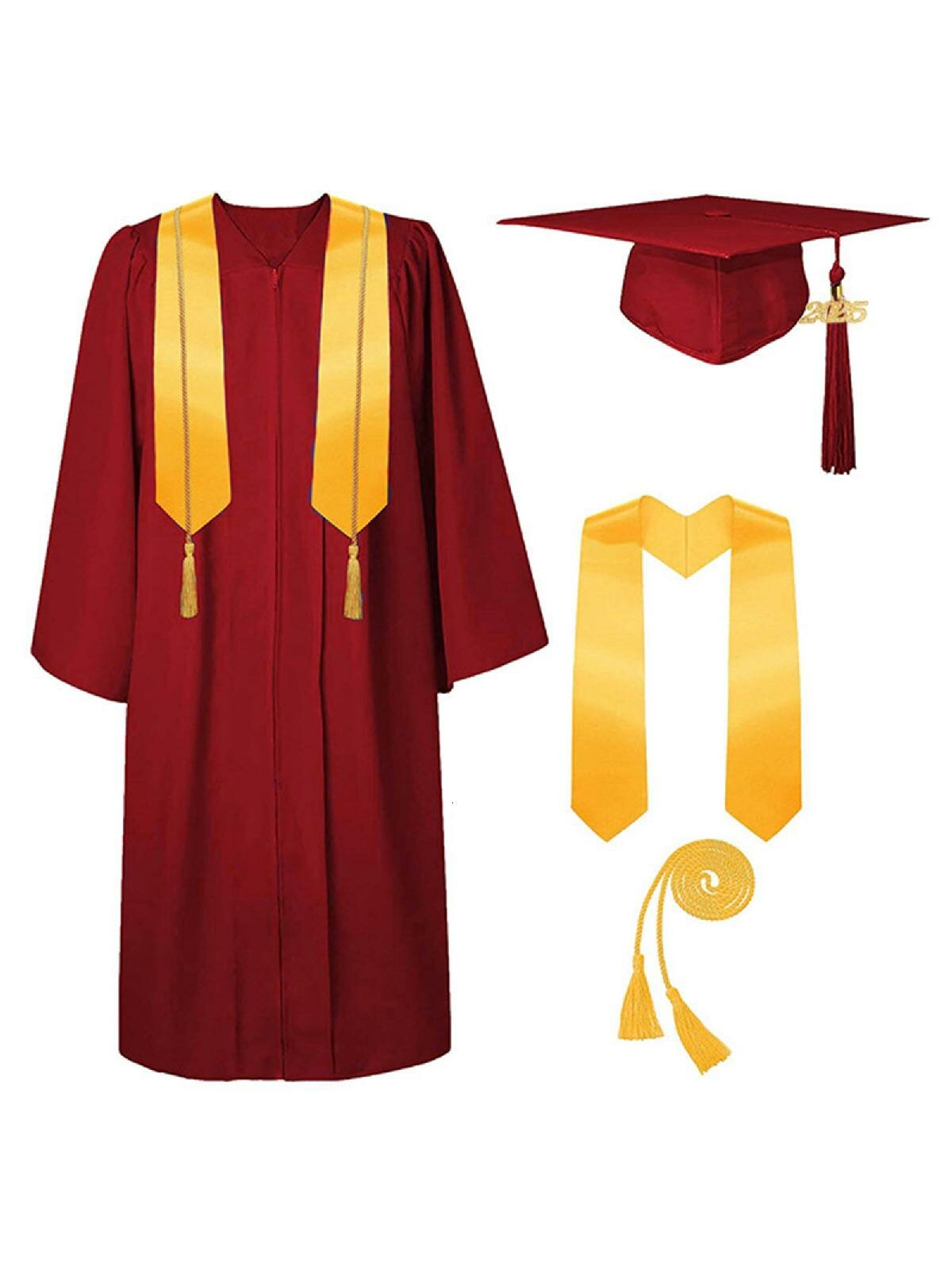 Комплект мантий и шапочек для выпускников 2025, красный - S