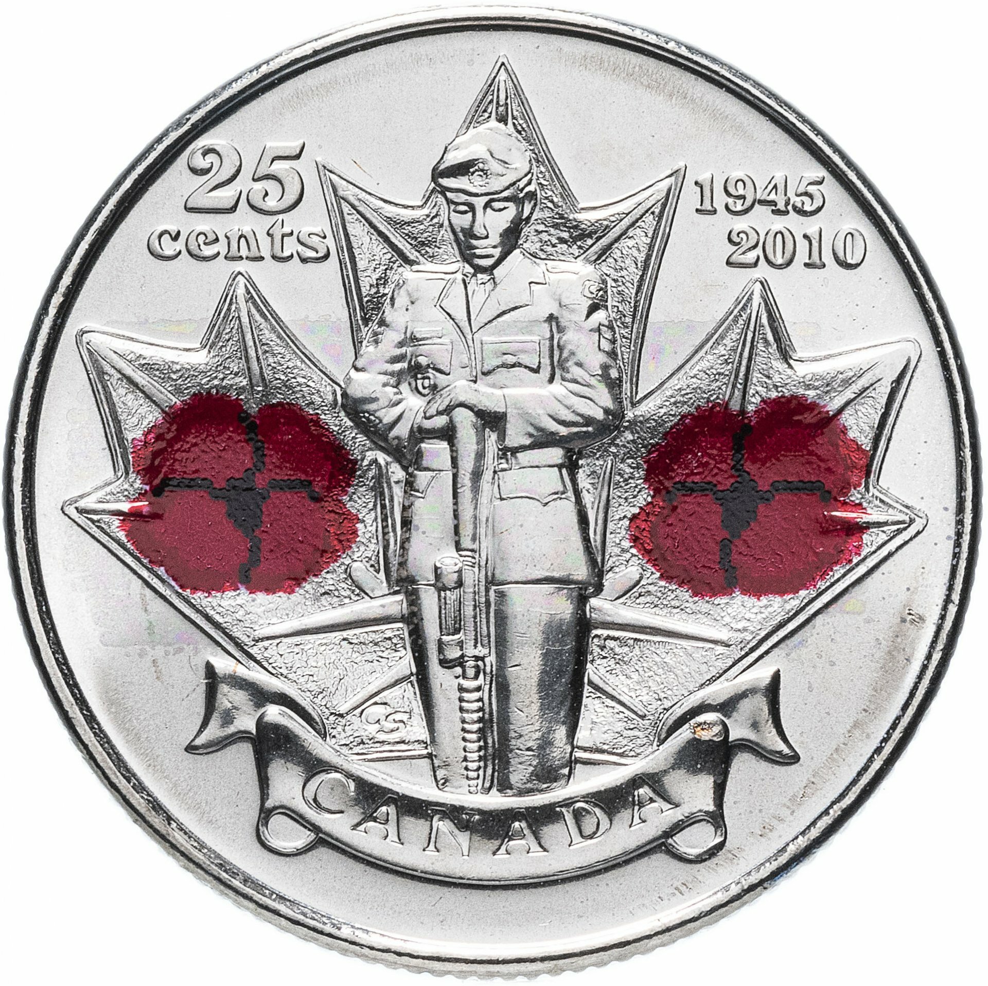 Канада 25 центов cents 2010 65 лет победе во Второй Мировой войне, Сталь, в сохранности UNC