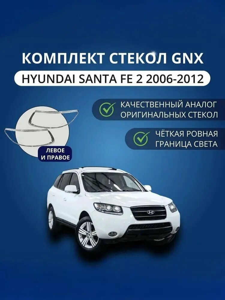 Exquisite selection Стекло фары, арт. Стекла фар для Hyundai Santa Fe 2 (2006-2012), комплект, поликарбонат, 1 шт.