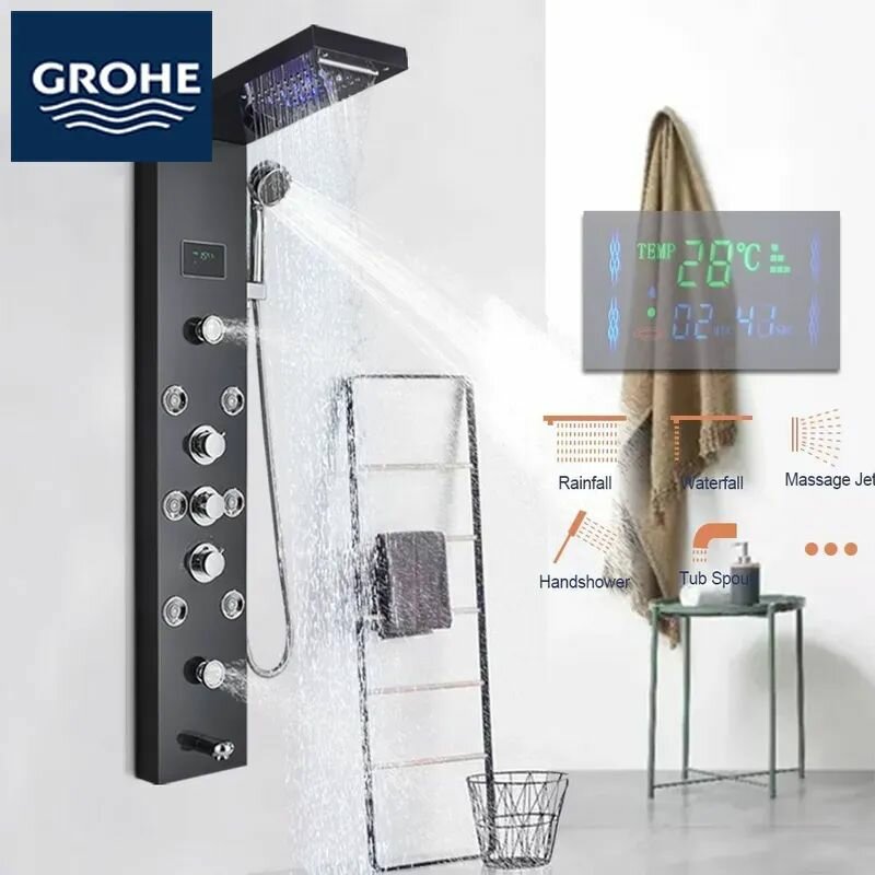 Душевая панель для ванной комнаты / набор для тропического душа с дисплеем и светодиодной подсветкой / настенный монтаж