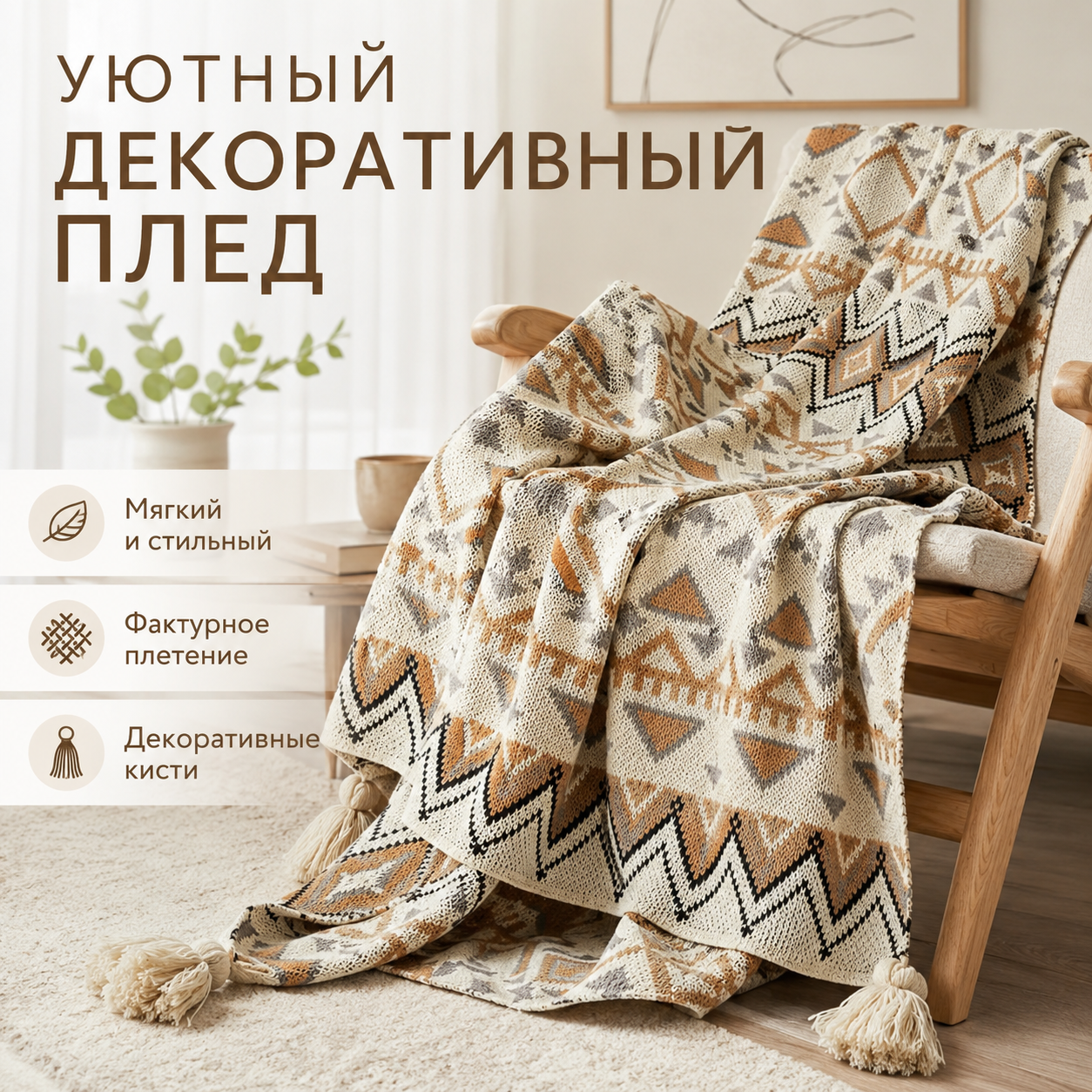 Плед навахо, плотной вязки в стиле бохо, подходит для офисных диванов, младенцев и для сна.