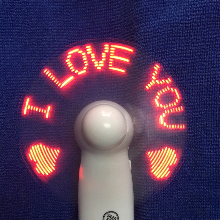 USB-перезаряжаемый мини-вентилятор с LED-дисплеем для персонализированной рекламы, 9 см в диаметре, белый корпус с