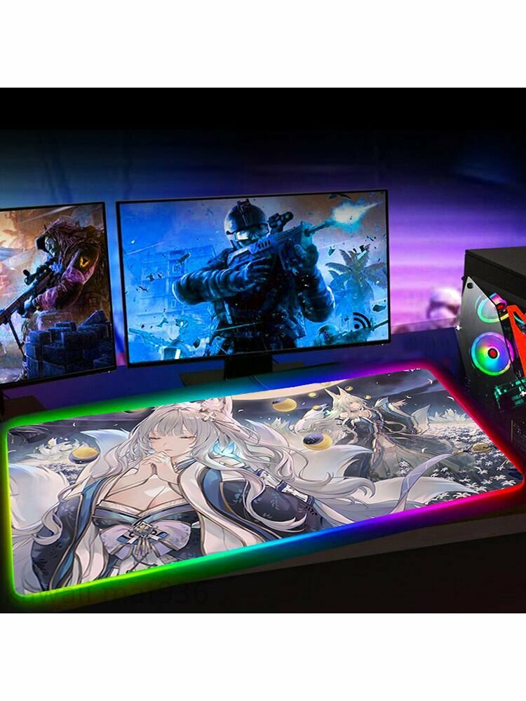 RGB LED Azur Lane Масштабный игровой сапфирово-синий светящийся коврик для клавиатуры и мыши, размер 40x90xxl