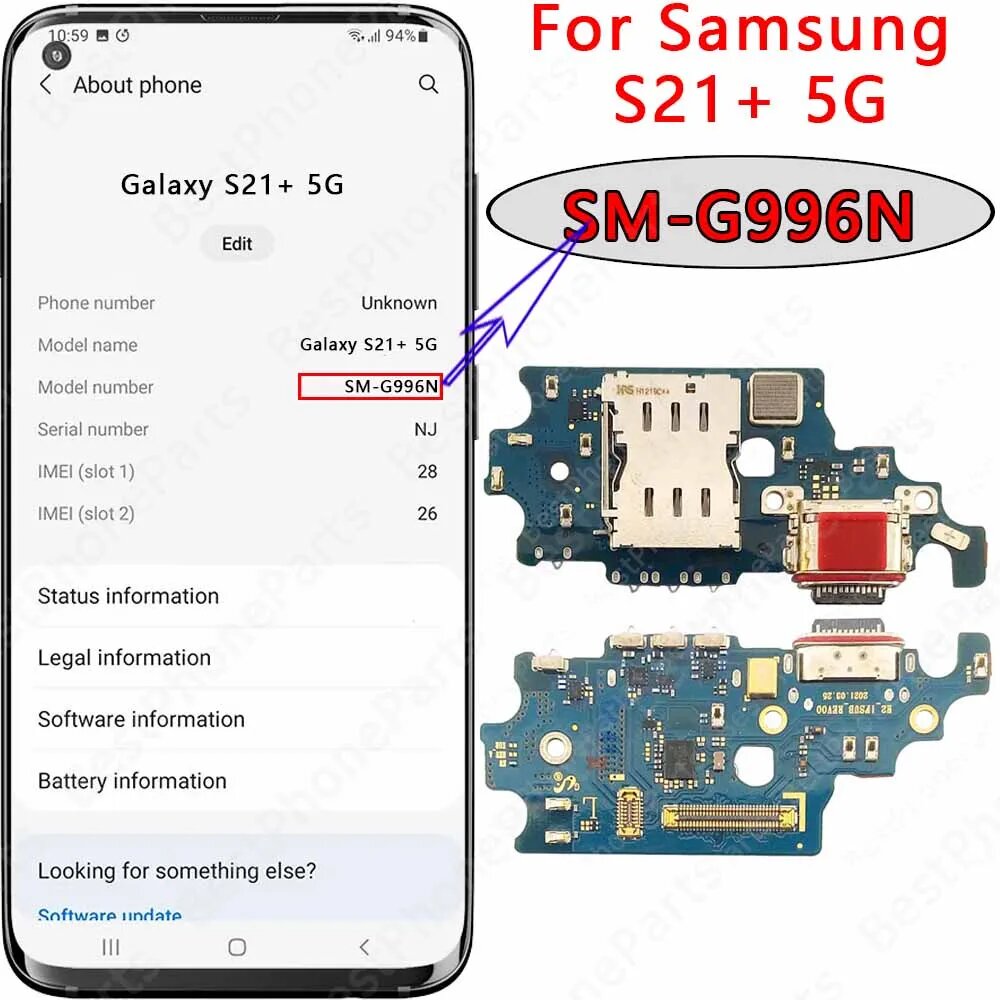 Порт зарядки для Samsung Galaxy S21, S21+, S21FE, S21Ultra, USB-плата зарядки, S21 Plus 5G G996N