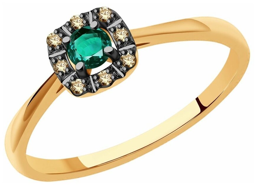 Кольцо, красное золото, 585 проба, изумруд