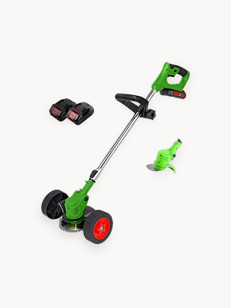 Триммер аккумуляторный на колесах для травы с двумя аккумуляторами Косилка для травы аккумуляторная