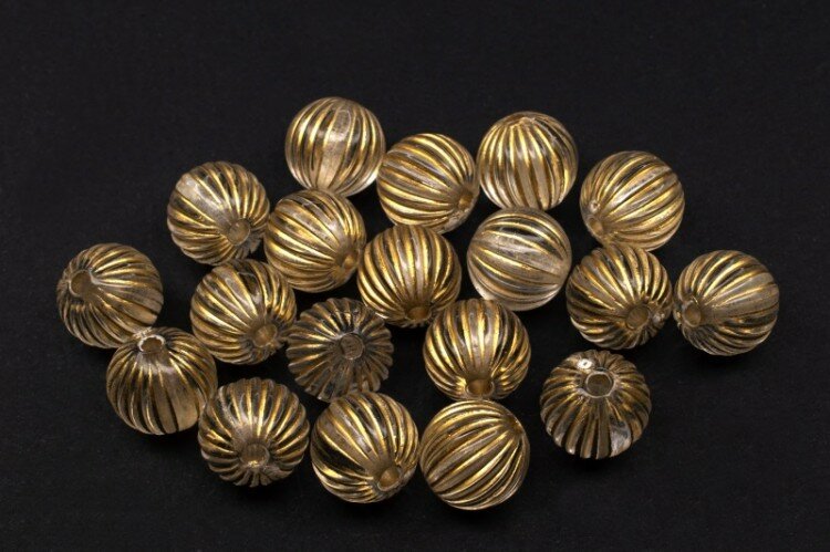 Бусины акриловые круглые граненые 10мм, отверстие 2мм, цвет прозрачный/золото, 540-332, 10г (около 17шт)