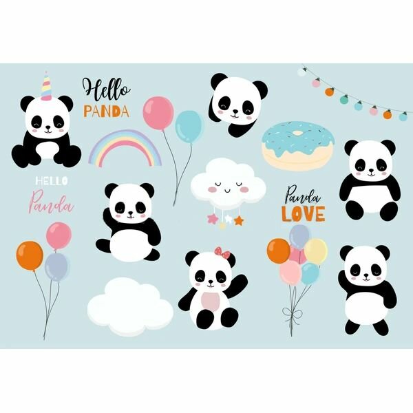 Наклейки стикеры " Панда, радуга и День рождения "