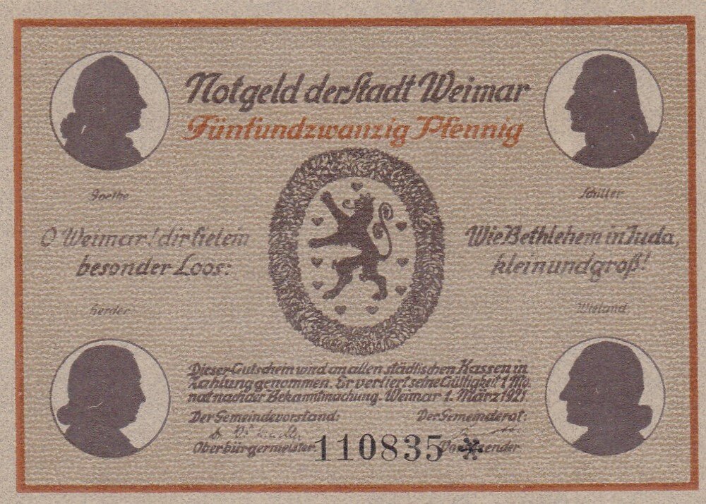 Германия (Веймарская Республика) Веймар 25 пфеннигов 1921 г. (№5)