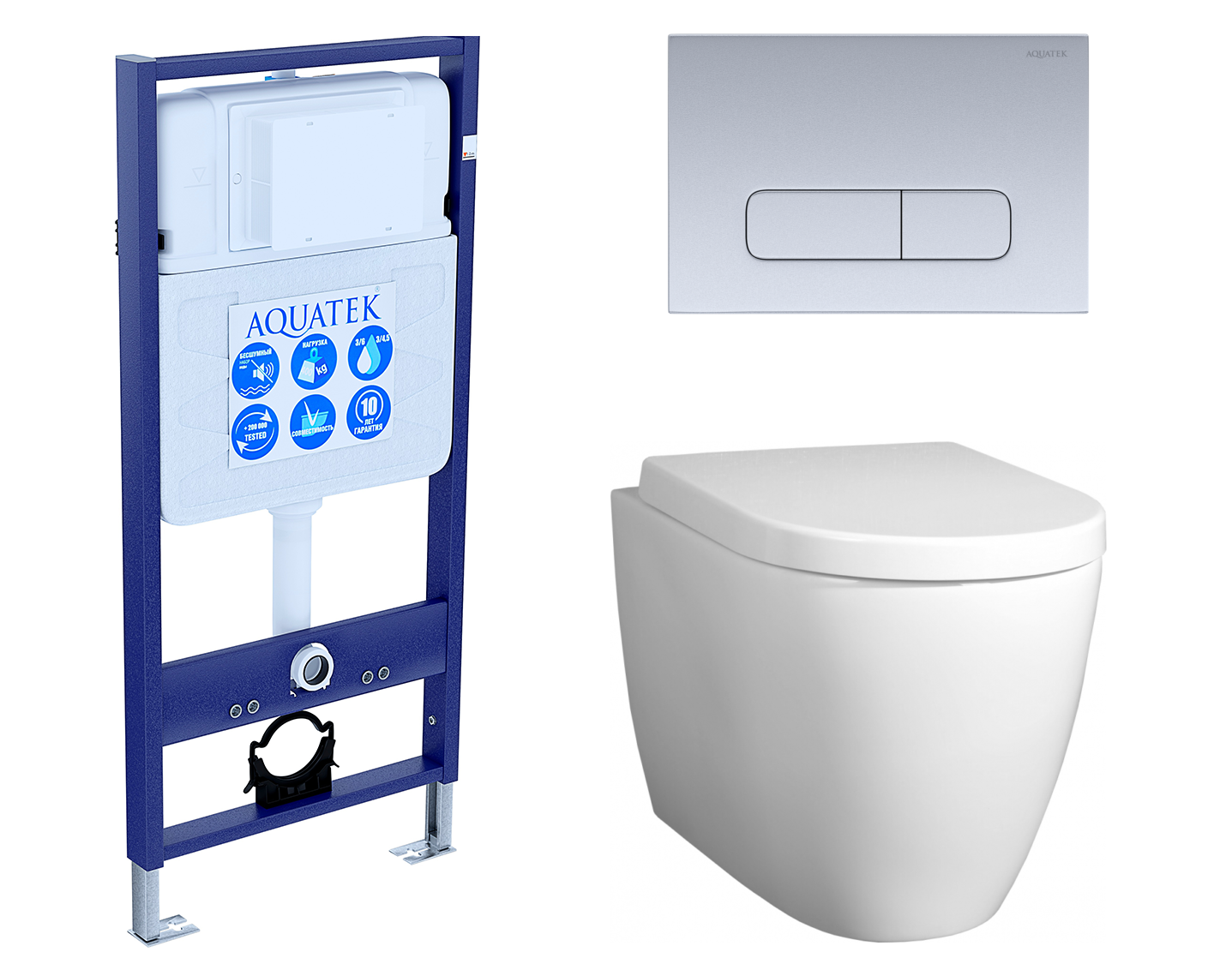 Комплект 3 в 1 инсталляция Акватек Standart 50 + Унитаз подвесной BelBagno Marino с кнопкой хром матовой INS-0000012 + BB105CHR + BB105SC + KDI-0000014