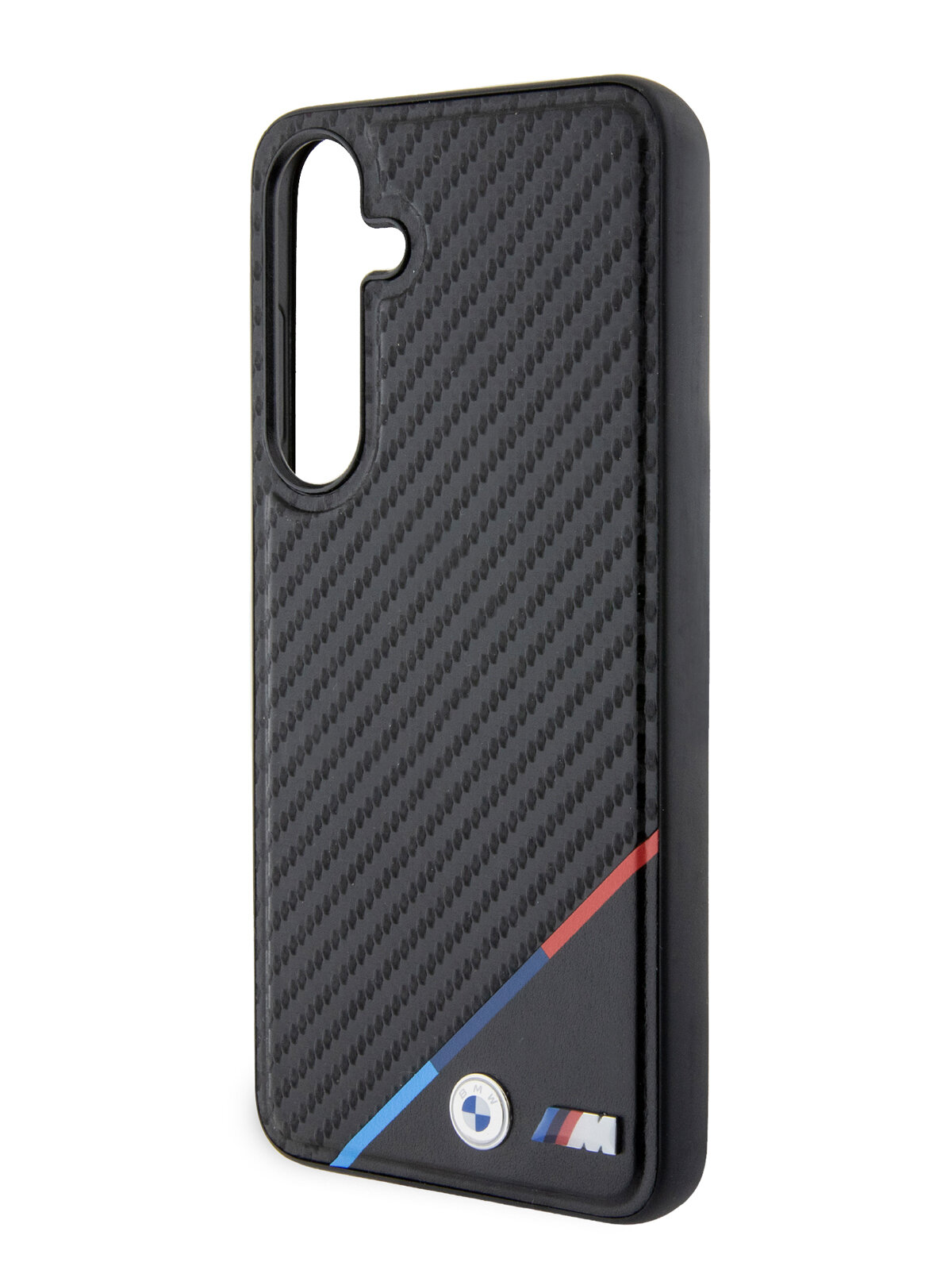 BMW для Galaxy S24+ чехол PU Carbon Tricolor Metal logo Hard Black (MagSafe)