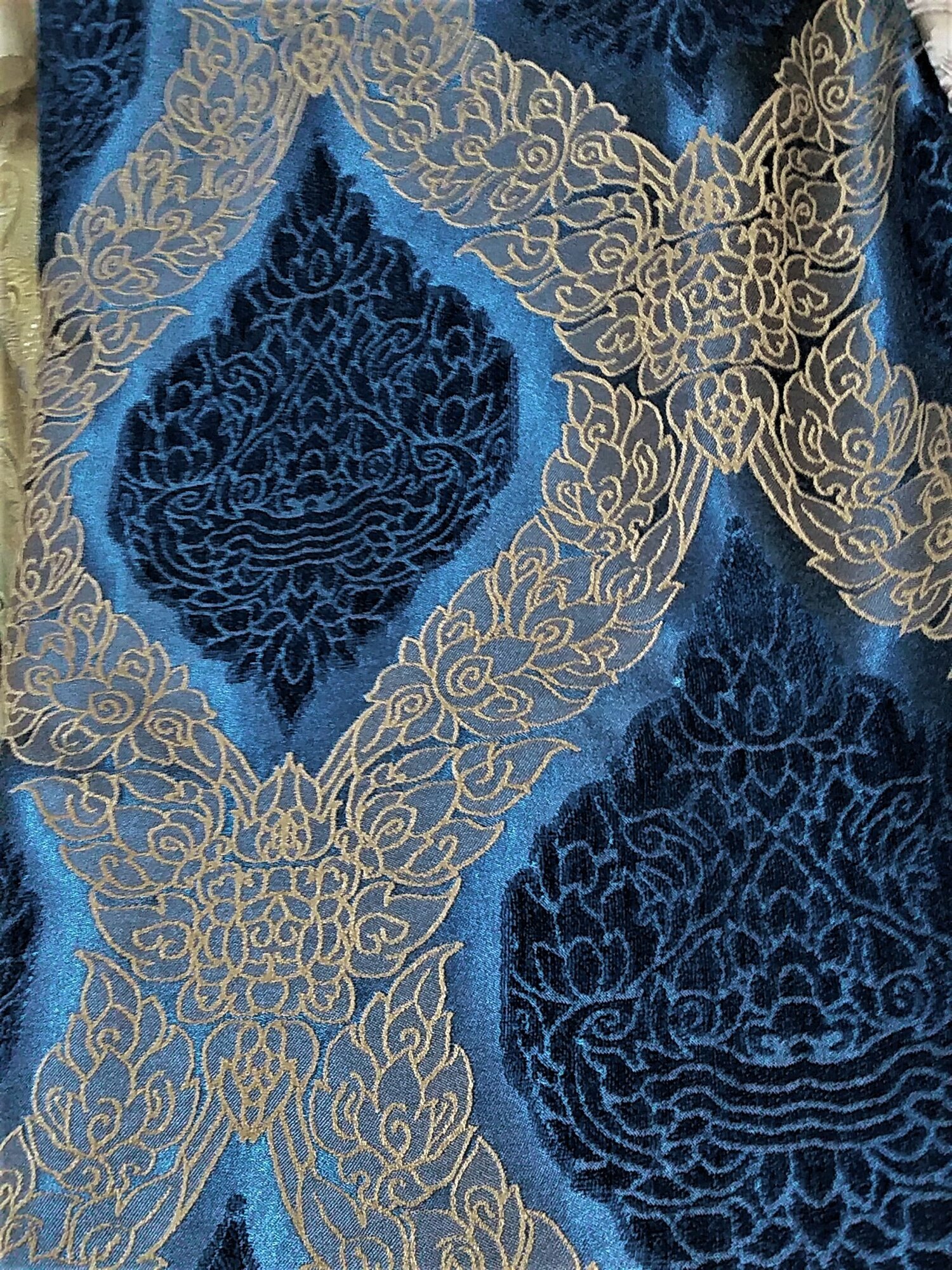 Шторы бархатные синие с рисунком Дамаск 150*270см. 2шт.