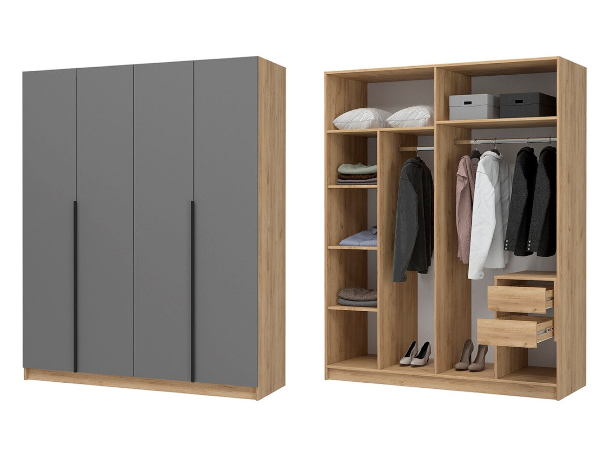 Шкаф Лион ШК-03 Стендмебель, 4х створчатый, графит серый, современный стиль