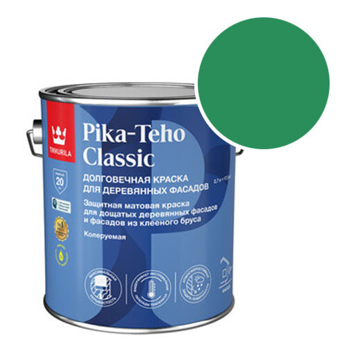 Краска фасадная по дереву Tikkurila Pika-Teho Classic водно-дисперсионная RAL 6024 (Транспортный зеленый - Traffic green) 2,7 л