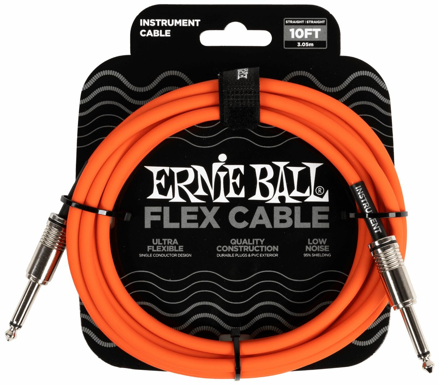 Инструментальный кабель Ernie Ball 6416 3м Flex Orange, провод для музыкальных инструментов, прямые коннекторы джек джек