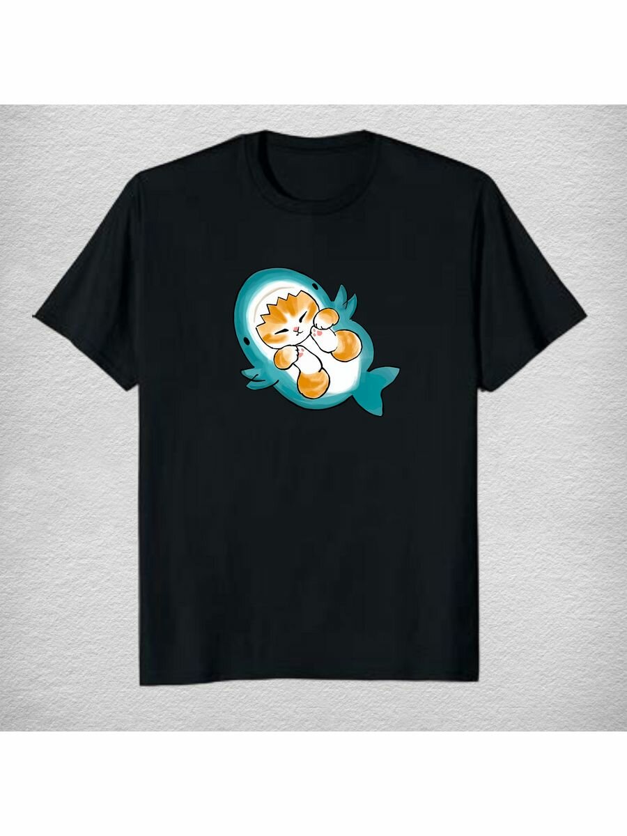 Футболка кот с акулой