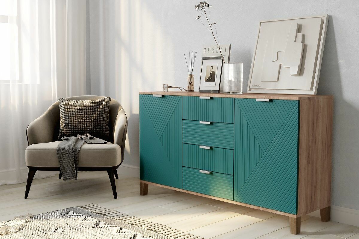 Комод Марвин Йорк 25 Аквамарин для документов для книг для обуви для одежды для посуды двухдверный 140*80*40