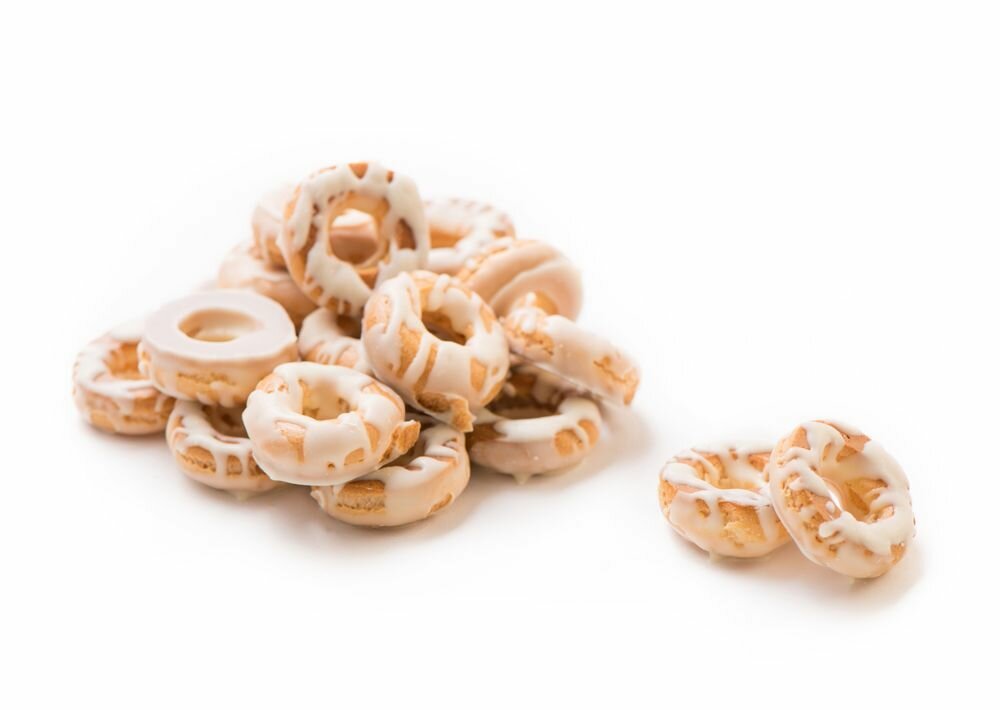 Печенье заварное Колечки хрустящие в белой глазури, 1,4кг, КФ Баттерфляй