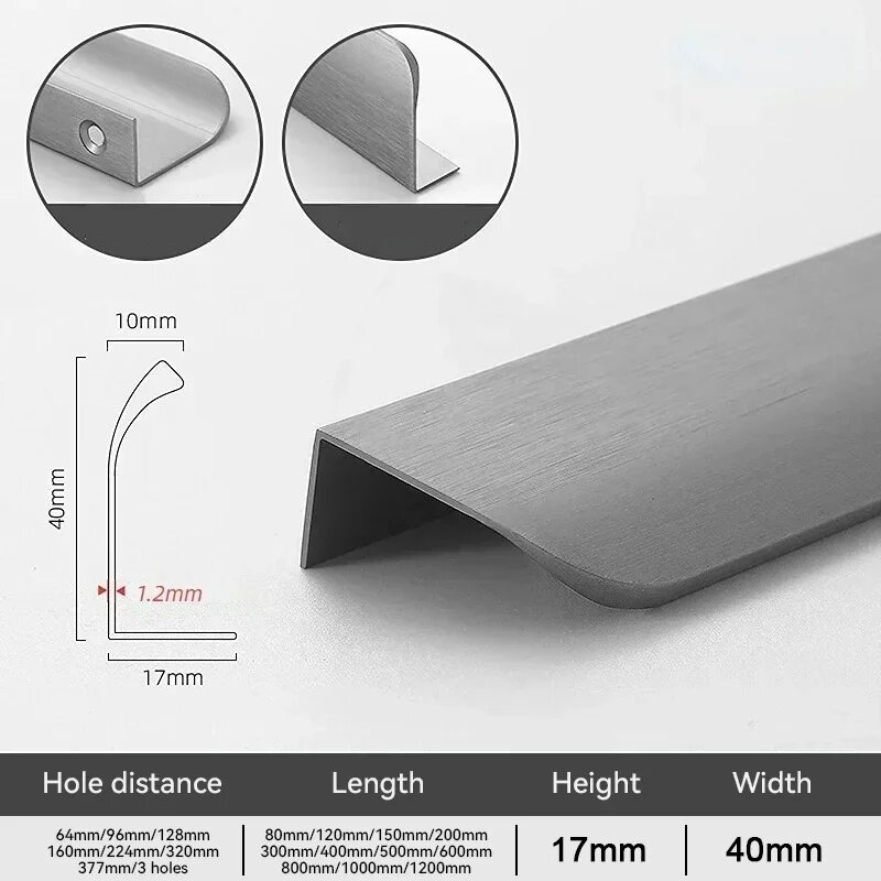 Золотисто-черные скрытые ручки, невидимая дверная ручка, длинные ручки из 80mm, Brushed Grey
