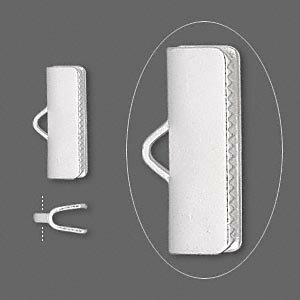 Концевики, 16х7мм (ширина 16мм), зажимы для ленты, гладкие, базовый материал - латунь, посеребренные, пара