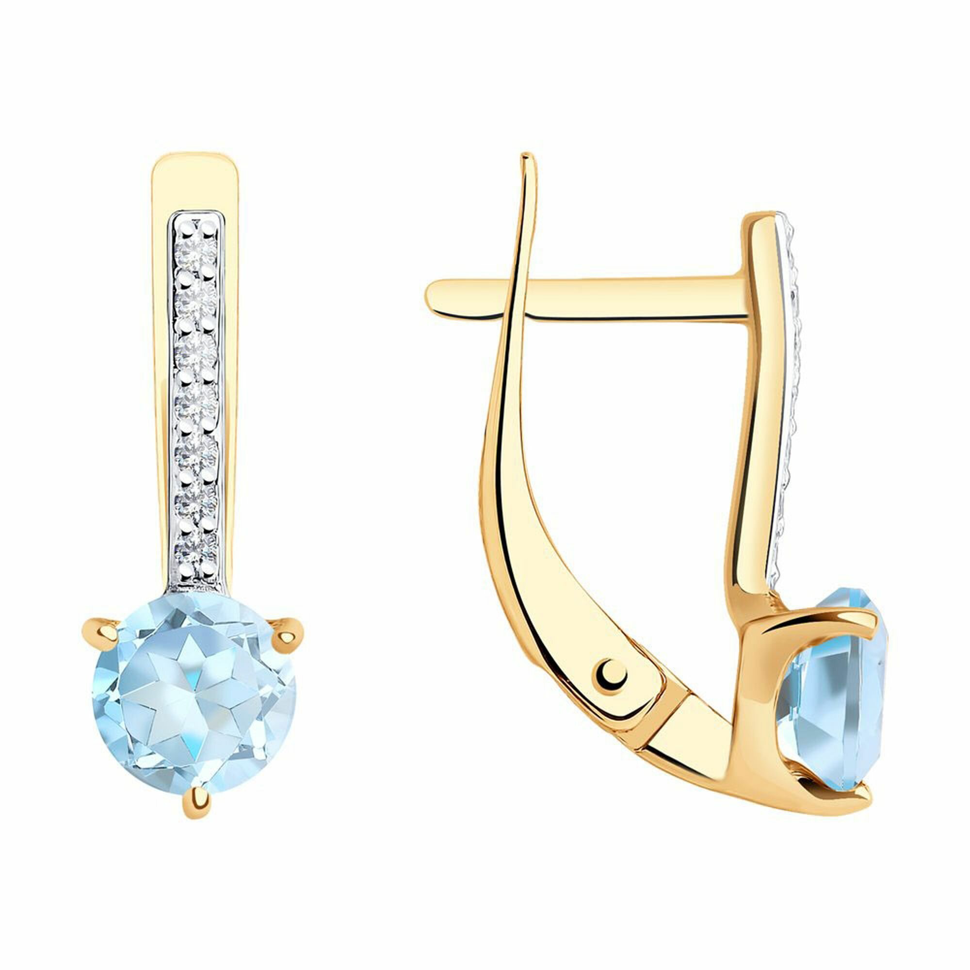 Серьги, красное золото, 585 проба, топаз, фианит