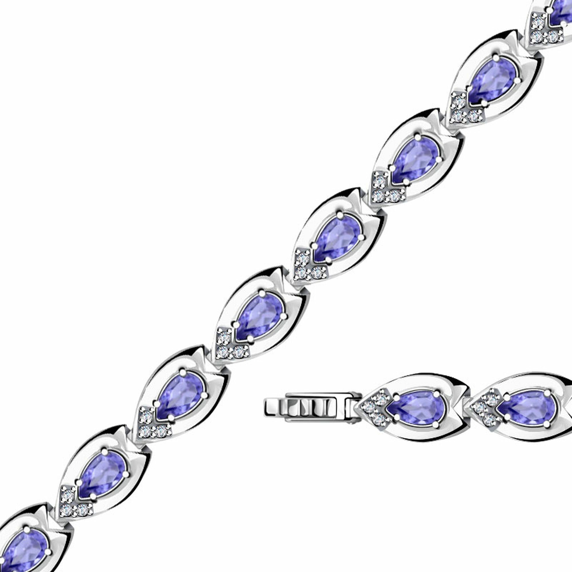 Браслет, белое золото, 585 проба, танзанит, фианит