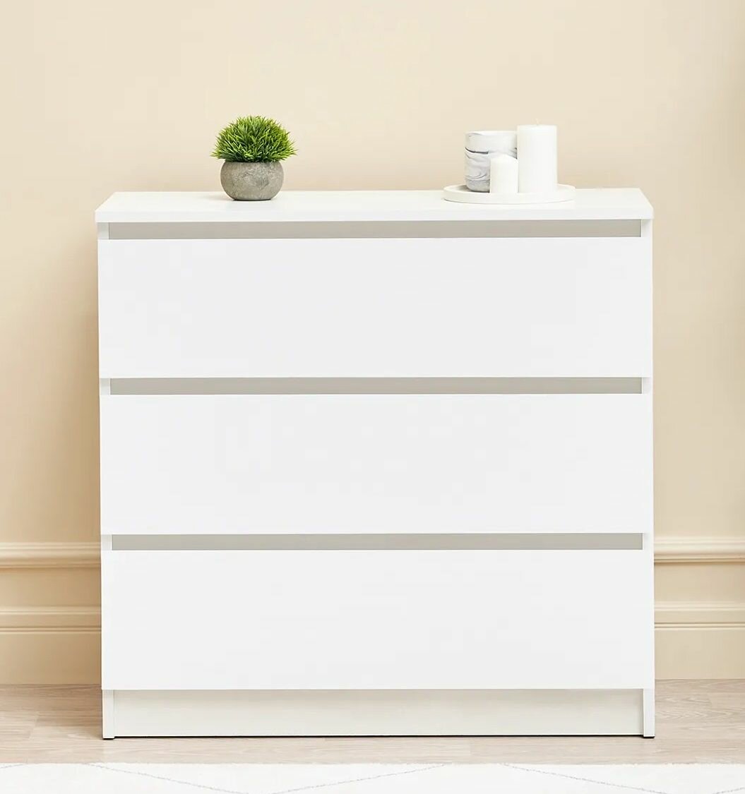 Челси Комод 3 ящ. фасады - Белый глянец холодный, корпус - Белый 800 мм