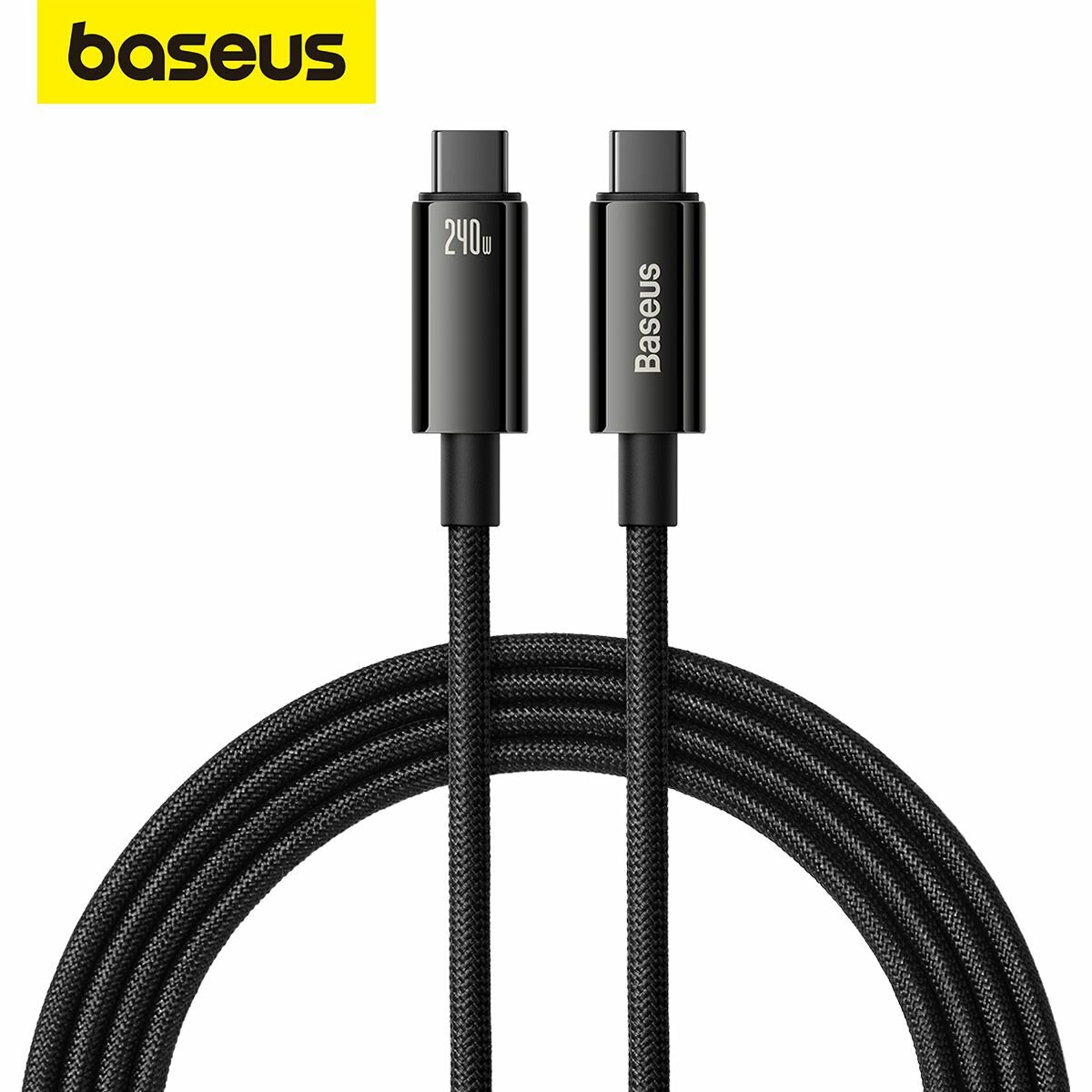 Кабель Baseus Tungsten Gold Fast Charging Data Cable, Type-C - Type-C, 240W, 1 метр, Черный