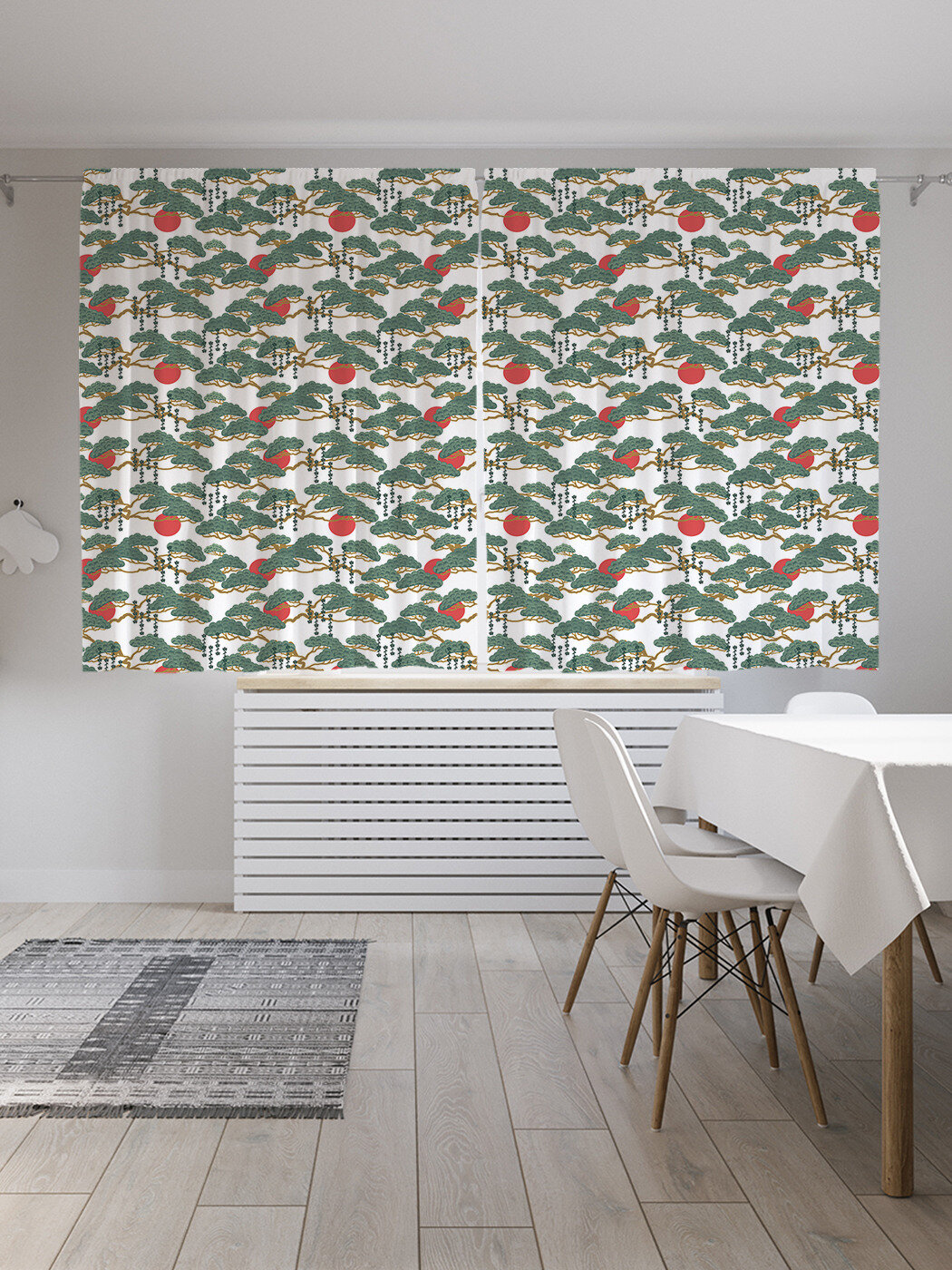 Фотошторы короткие "Японский узор солнца", 2 полотна шириной по 145 см, высота 180 см, JoyArty