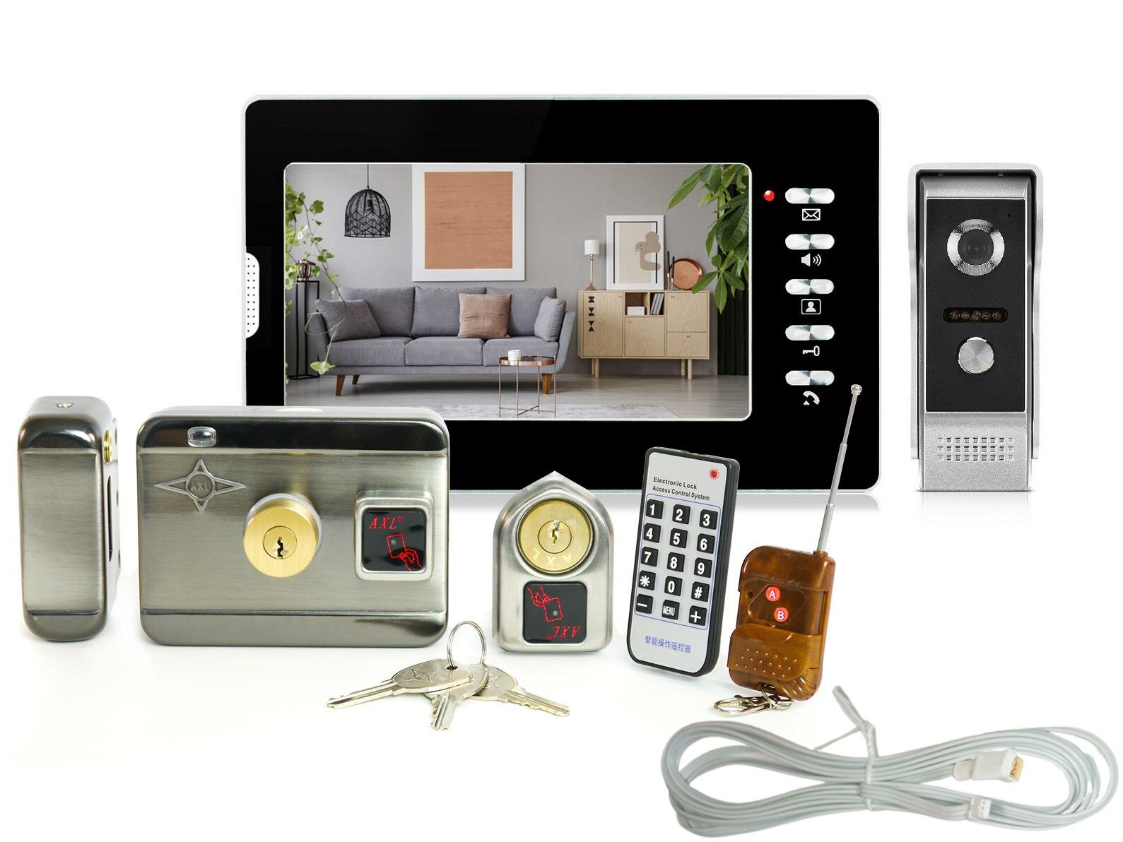 Комплект домофон цветной и электромеханический замок ЕП-7300-B + Anxing Lock-AX 066 - замок электромеханический с домофоном