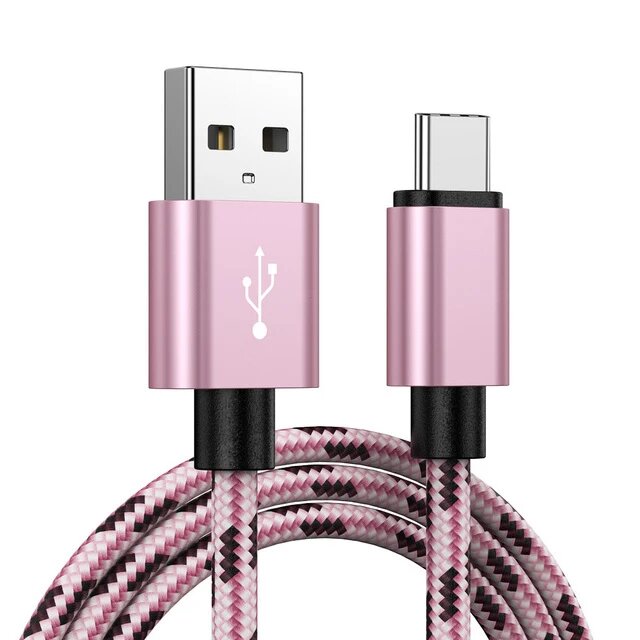 Розовый кабель USB Type-C 1 м в тканевой оплетке