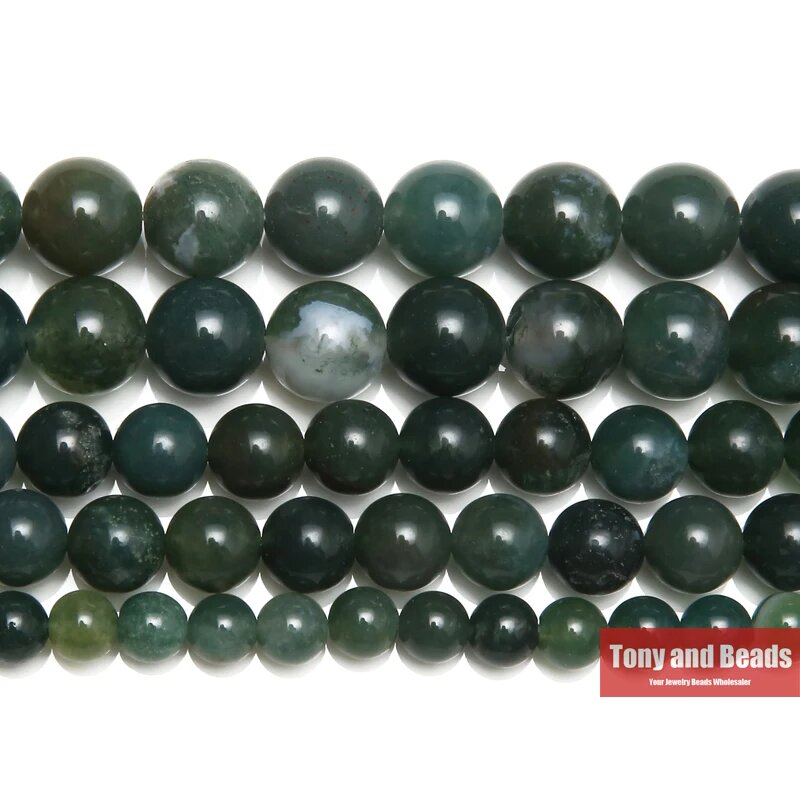 Бусины мохового агата Tony and Beads 15 дюймов 4-12 мм 8mm 45 to 48pcs