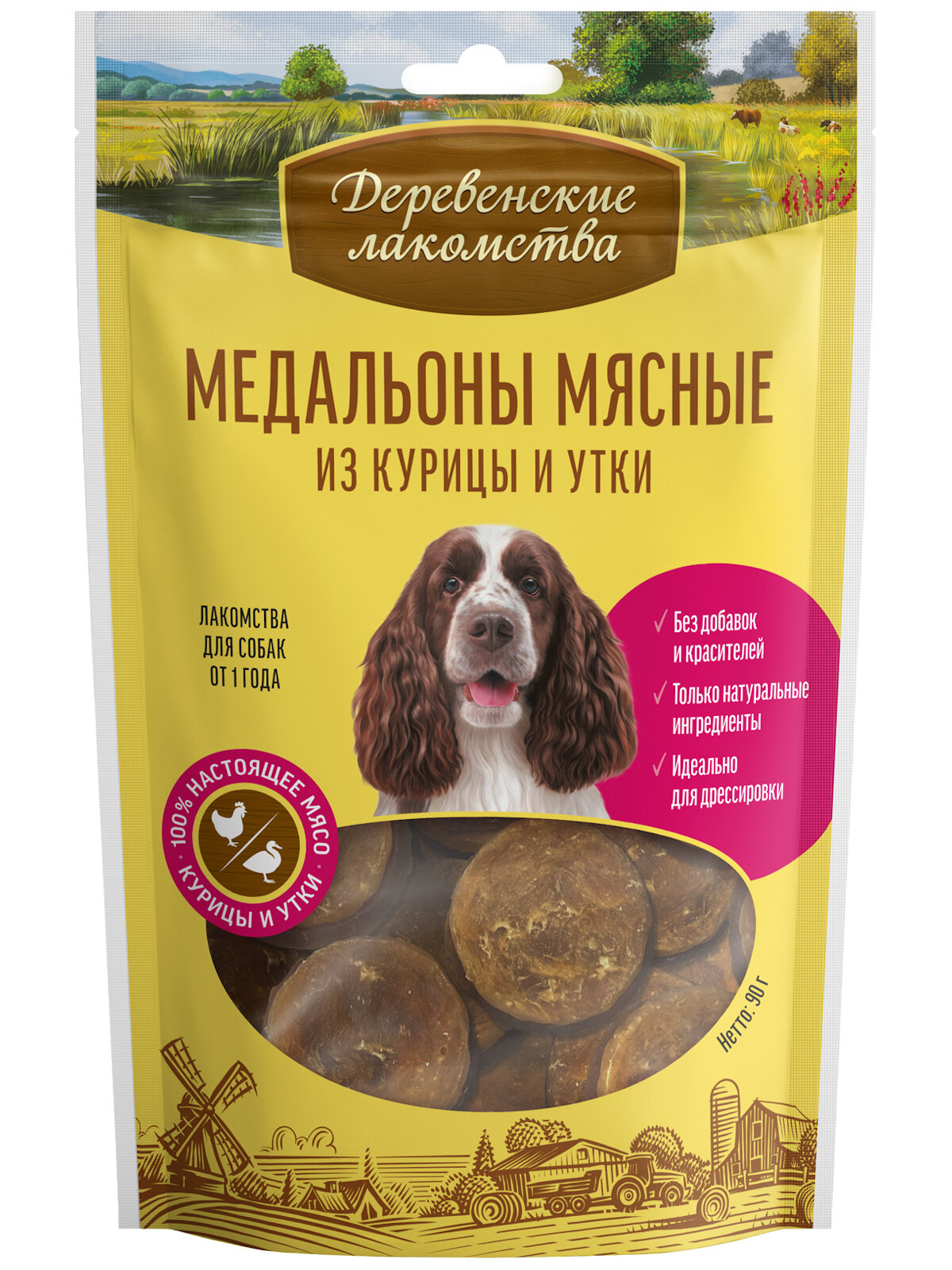 Деревенские лакомства д/собак Медальоны мясные из курицы и утки 90г