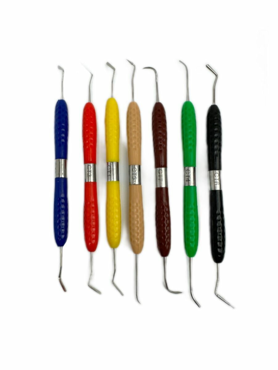 Набор цветных гладилок для композита (7 штук), пластик, металл