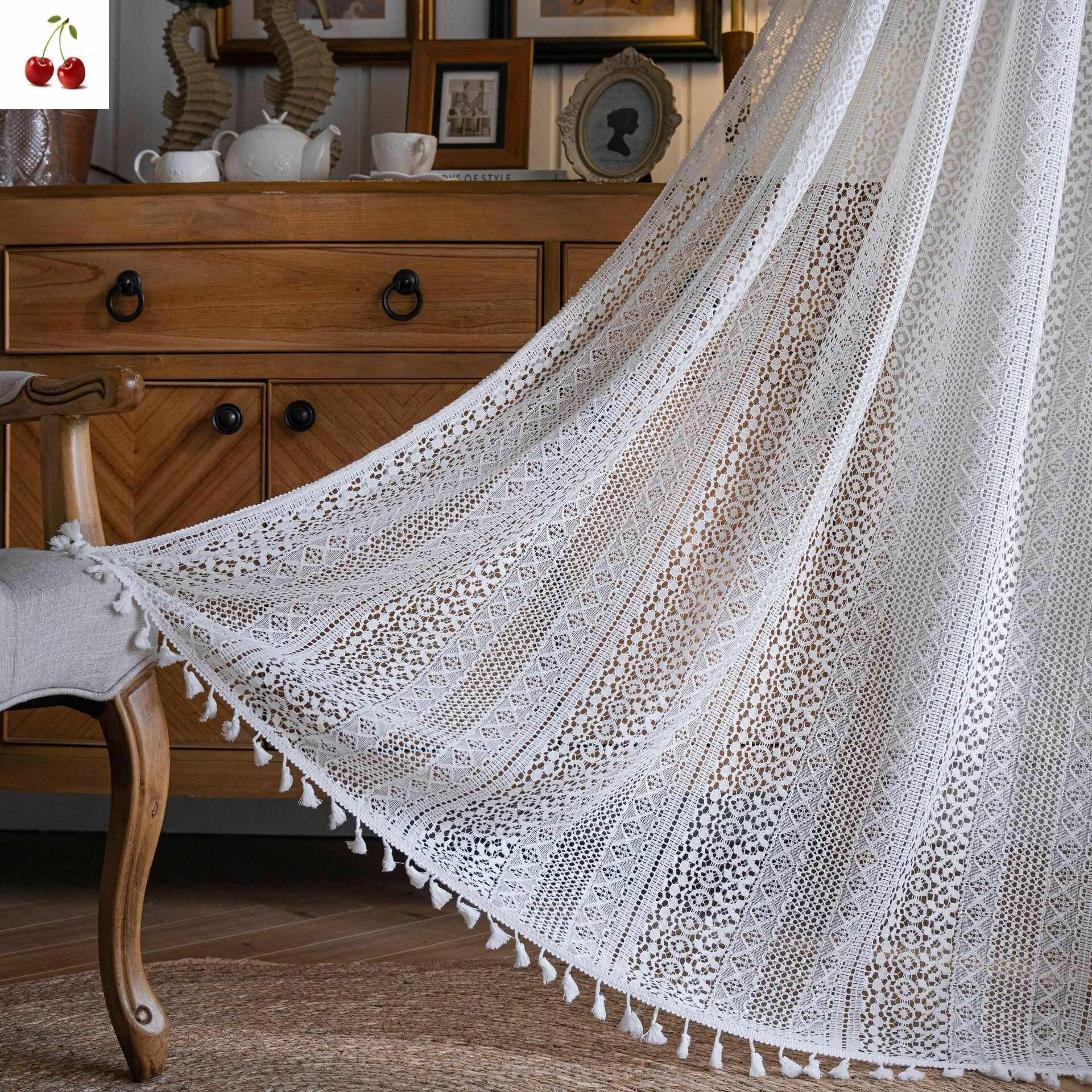 Вязаная ажурная штора блэкаут из хлопка 150x200 см для спальни и детской, винтажный дизайн с вырезами, ручная работа