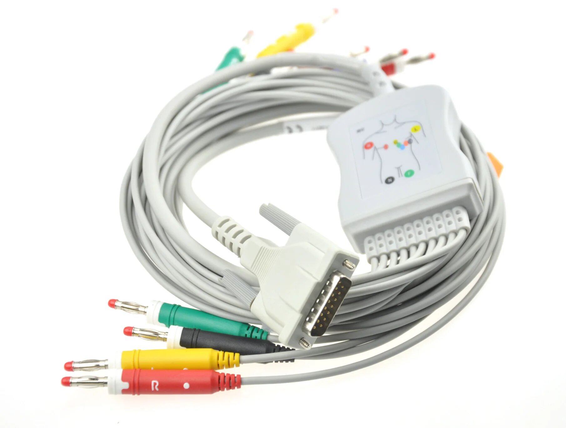 Совместим с 08, 12 отведений, кабель ЭКГ, 15 контактов, банан, 4,00 мм, 4,7 тыс.