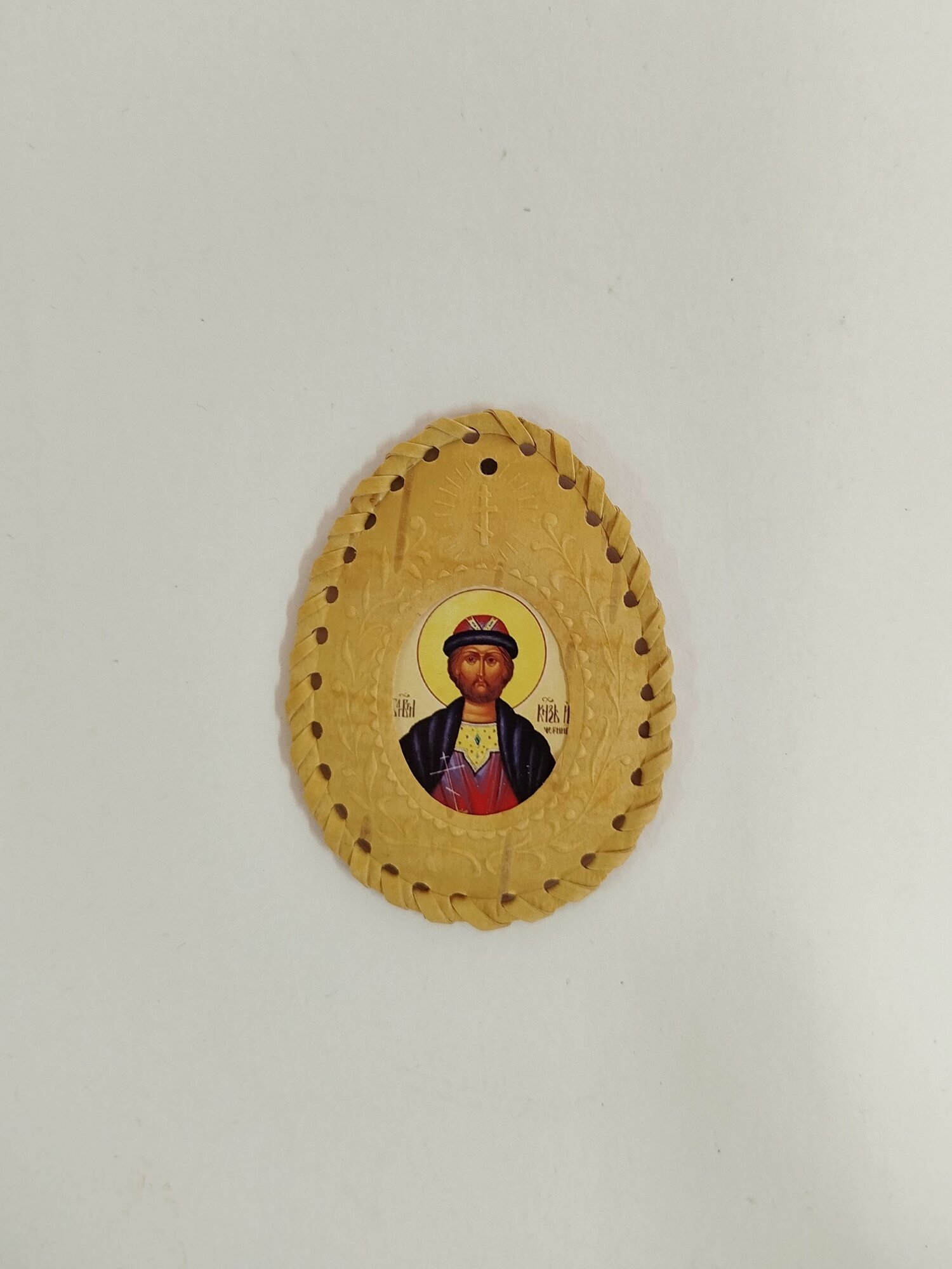 Иконка в бересте с оплеткой для ношения с собой "Игорь" Береста 60 мм