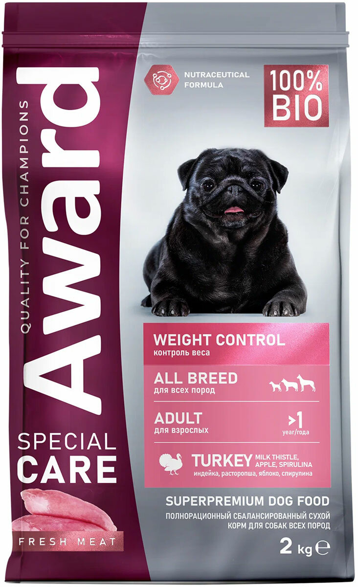 Сухой корм Award Special Care Weight Control для собак для контроля веса с индейкой, 2 кг