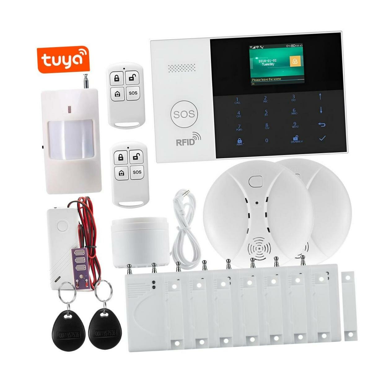 Комплект: автоматическая пожарная TUYA GSM / Wi-Fi сигнализация Страж Шериф-GSM 17 (WiFi) (A63876NA) 17 радиоканальными датчиками в комплекте для кв