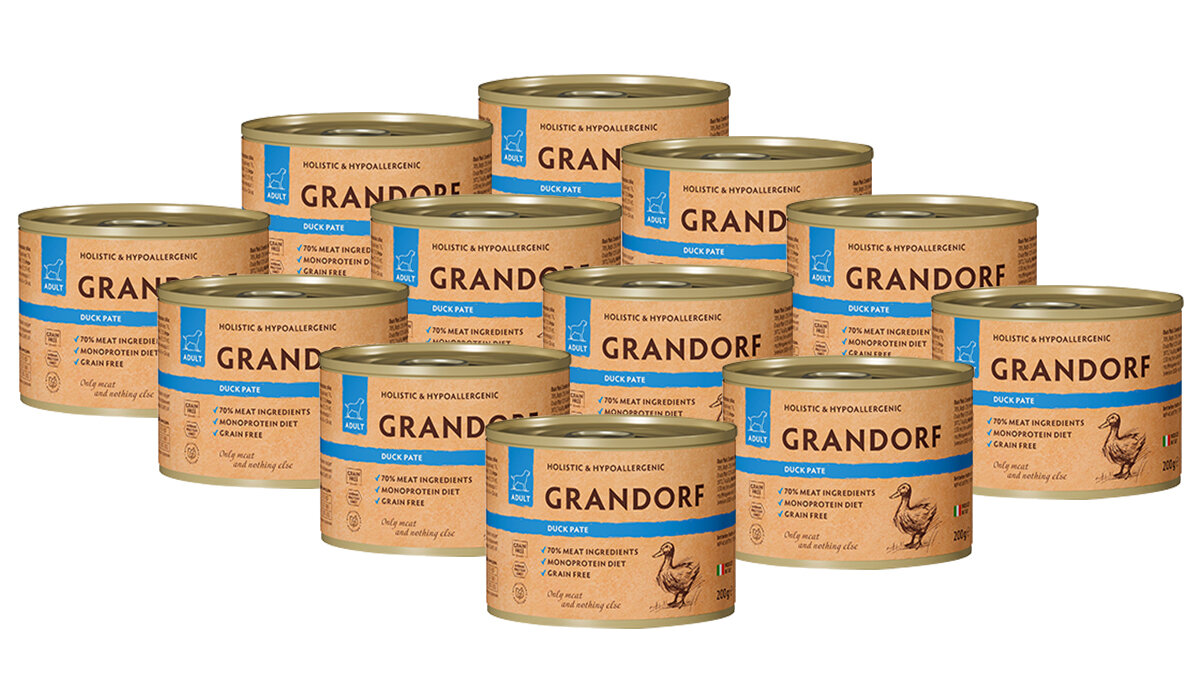 Корм влажный Grandorf для собак с уткой, 200 г х 12 шт