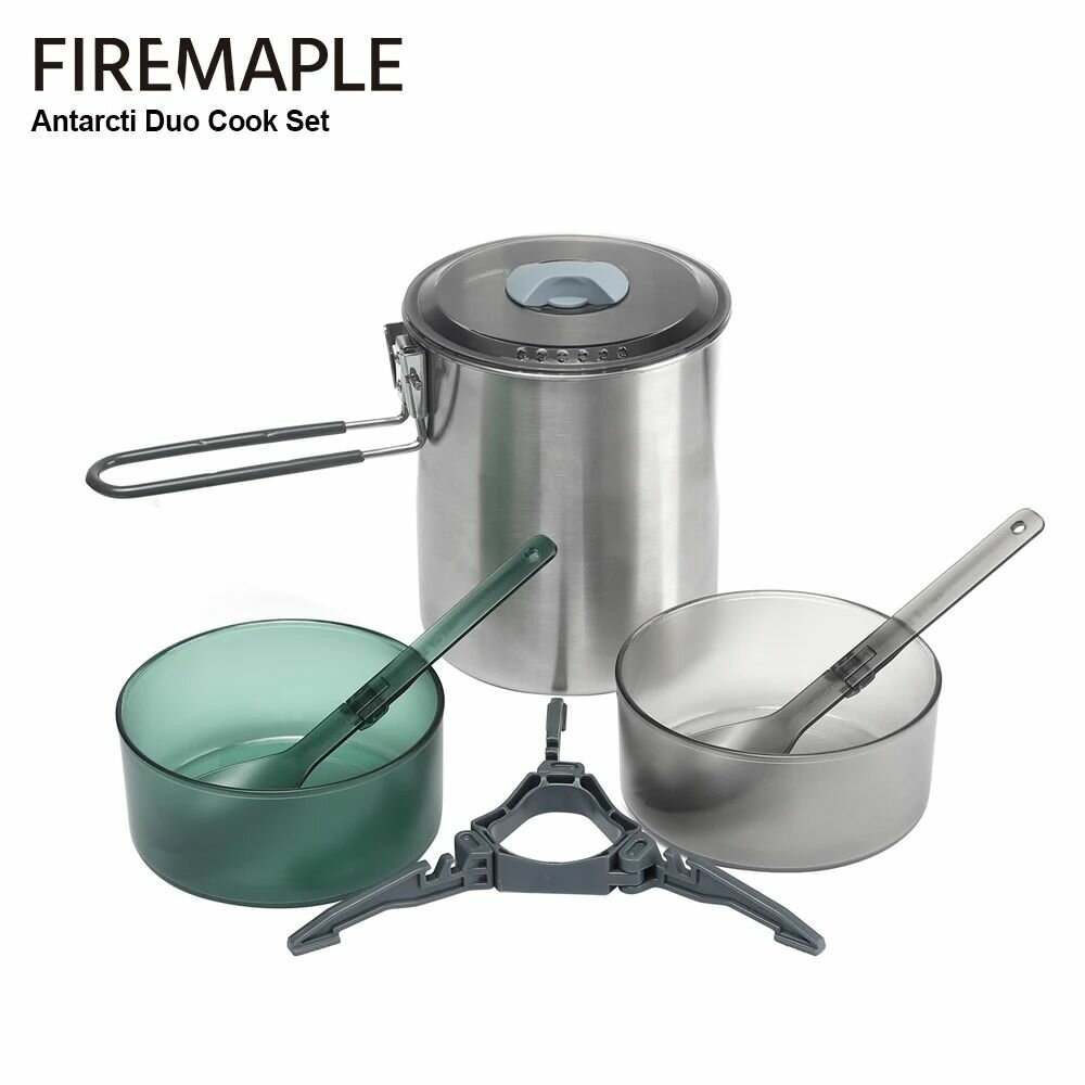 FIRE-MAPLE ANTARCTI DUO - походный набор посуды из нержавеющей стали 1.2 л + миски Tritan, складная ручка, для кемпинга и туризма