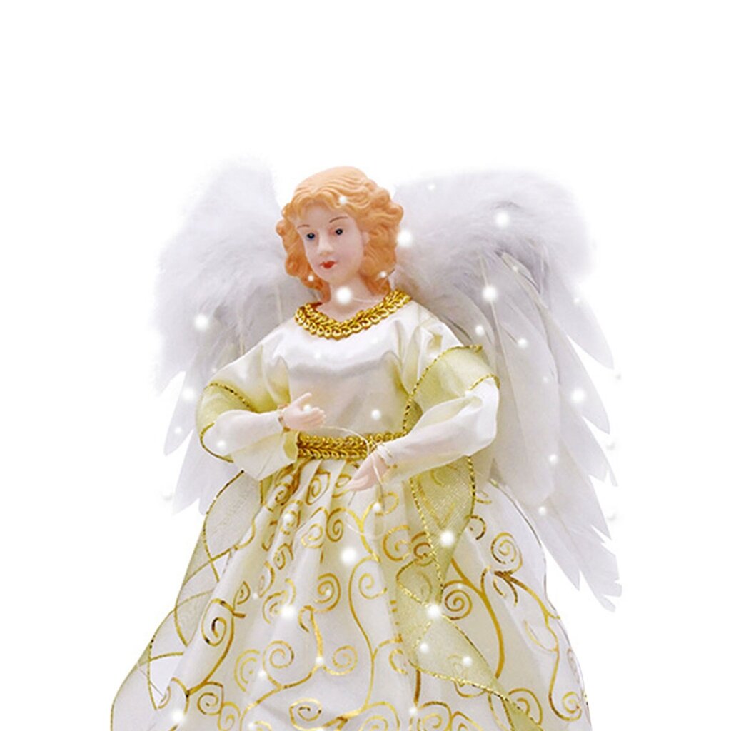 Рождественский Ангел На Верхушке Елки Звезда-Золотой Узор Ангела