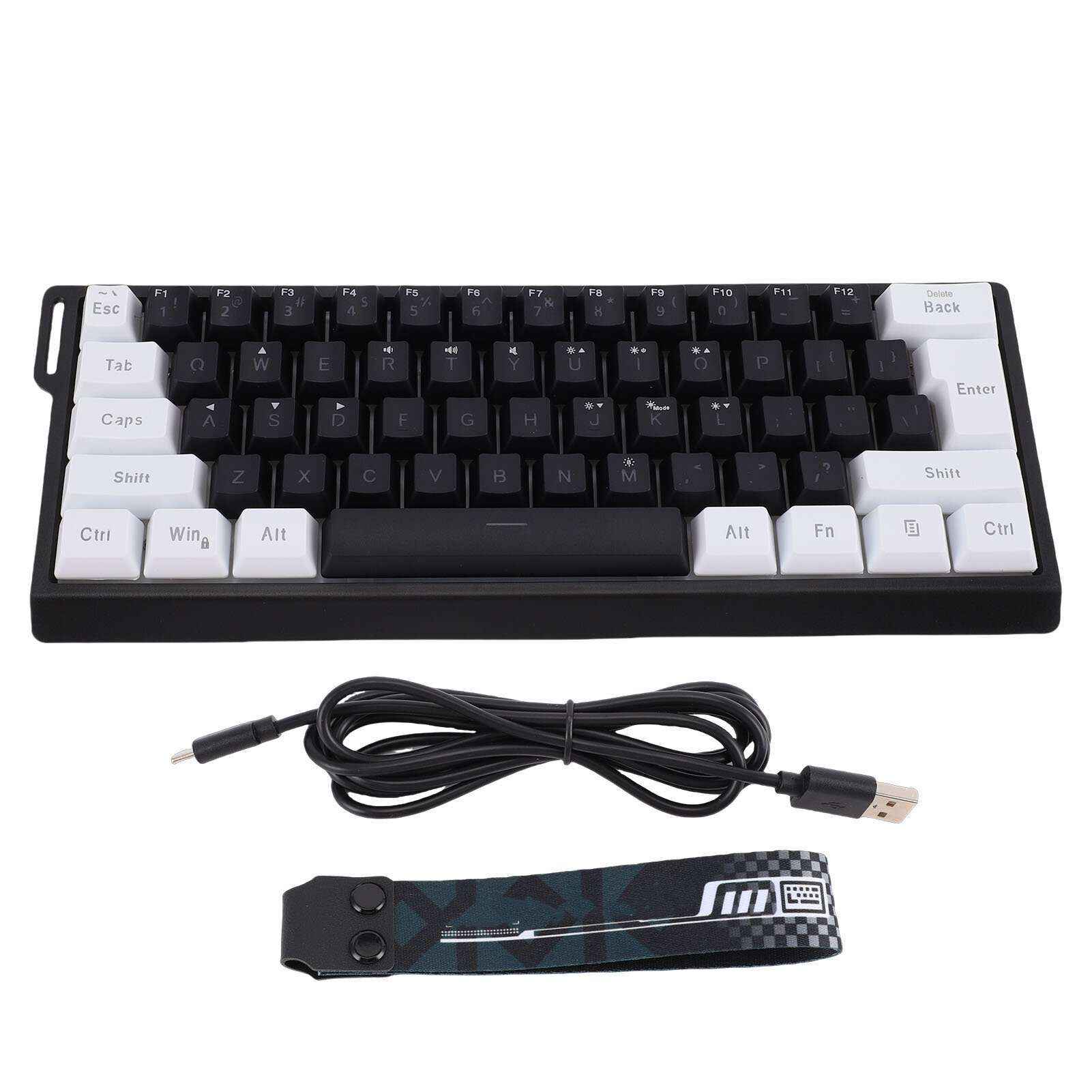 Проводная клавиатура, 60 процентов, 61 клавиша, механическая RGB-подсветка, портативная компьютерная клавиатура для игровой работы, черный, белый цвет