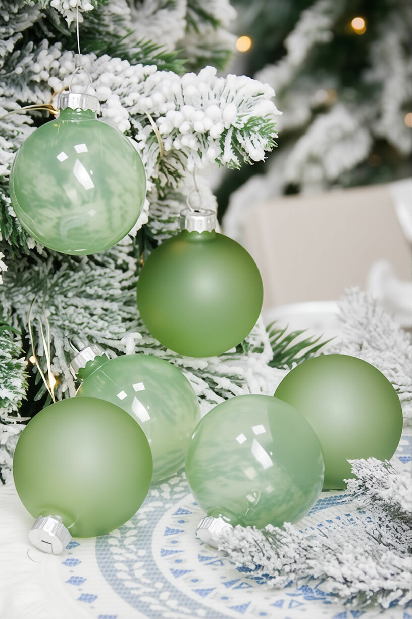 Набор ёлочных шаров цветное настроение: зелёный ЧАЙ, стекло, матовые и прозрачные, 6 см, 6 шт, Winter Deco 1001313