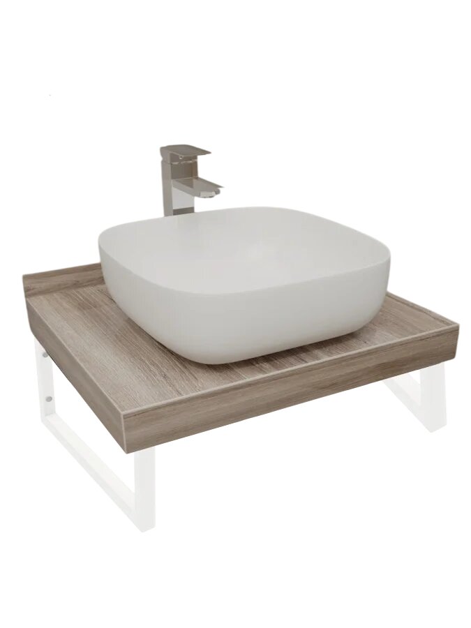 Столешница с раковиной Teymi Helmi 70 дуб кашмир, раковина Solli 41, с белыми кронштейнами