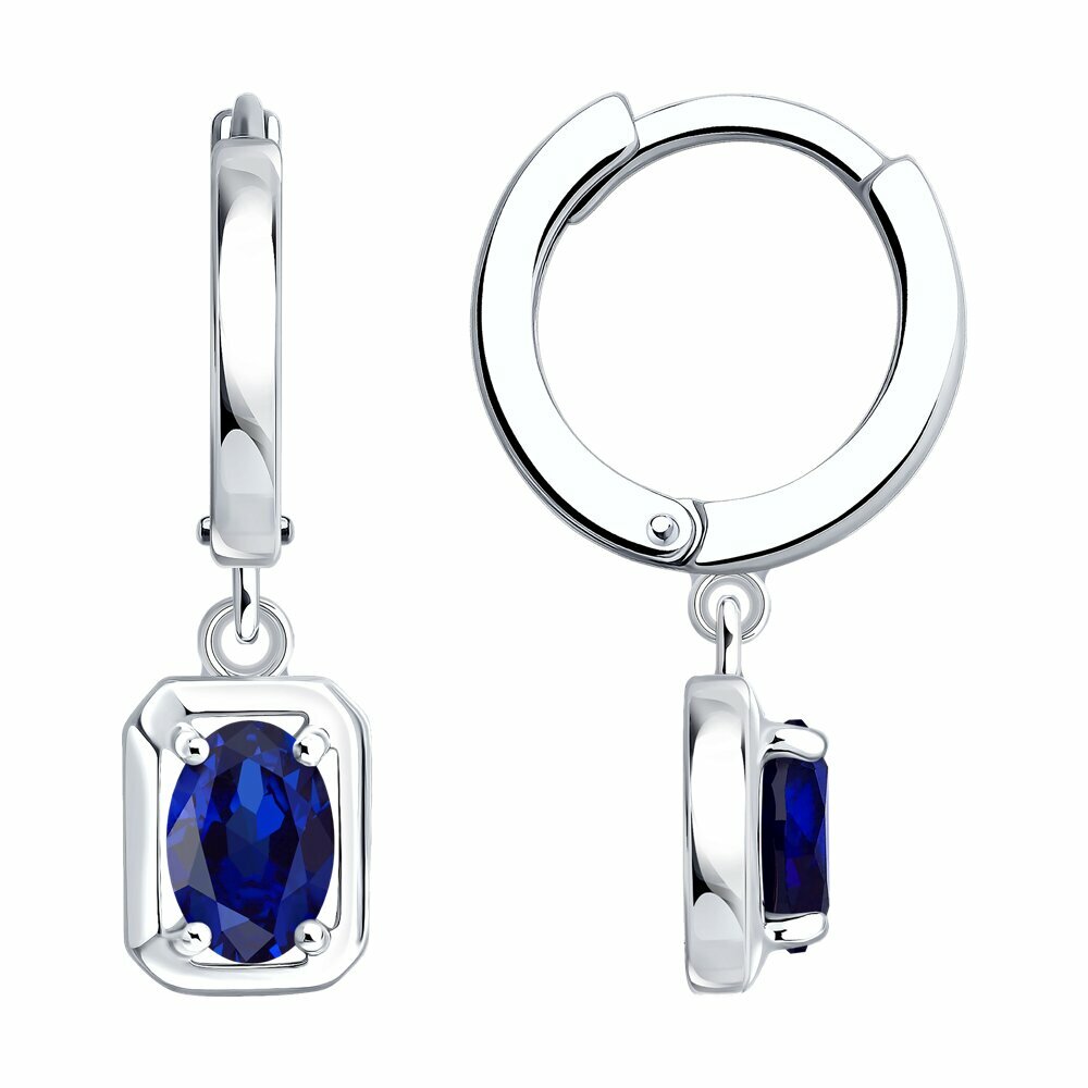 Серьги, серебро, 925 проба, родирование, сапфир